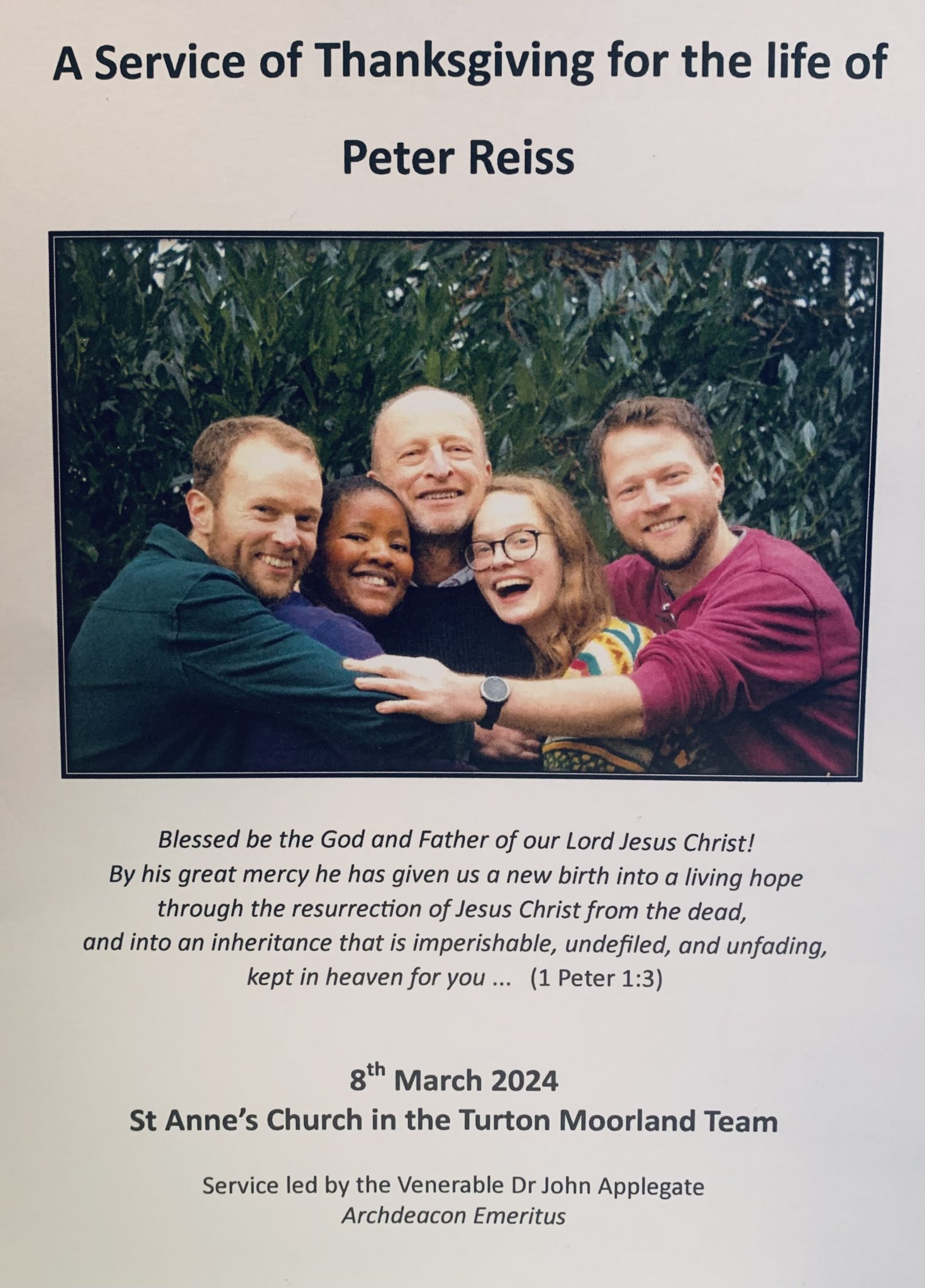 A Service of Thanksgiving for the life of Peter Reiss – Walmsley Parish